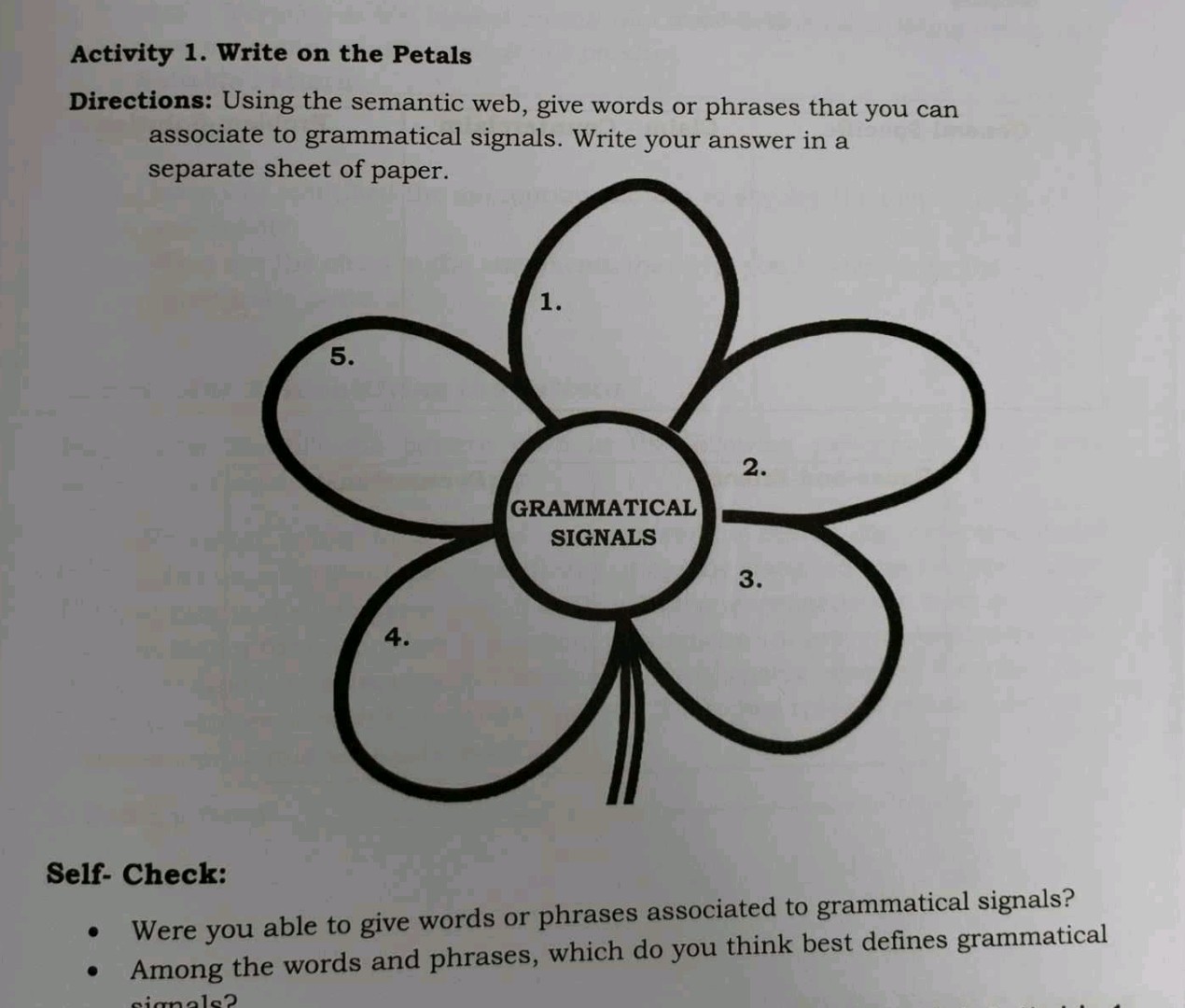 Activity 1 Write on the Petals Directions | StudyX