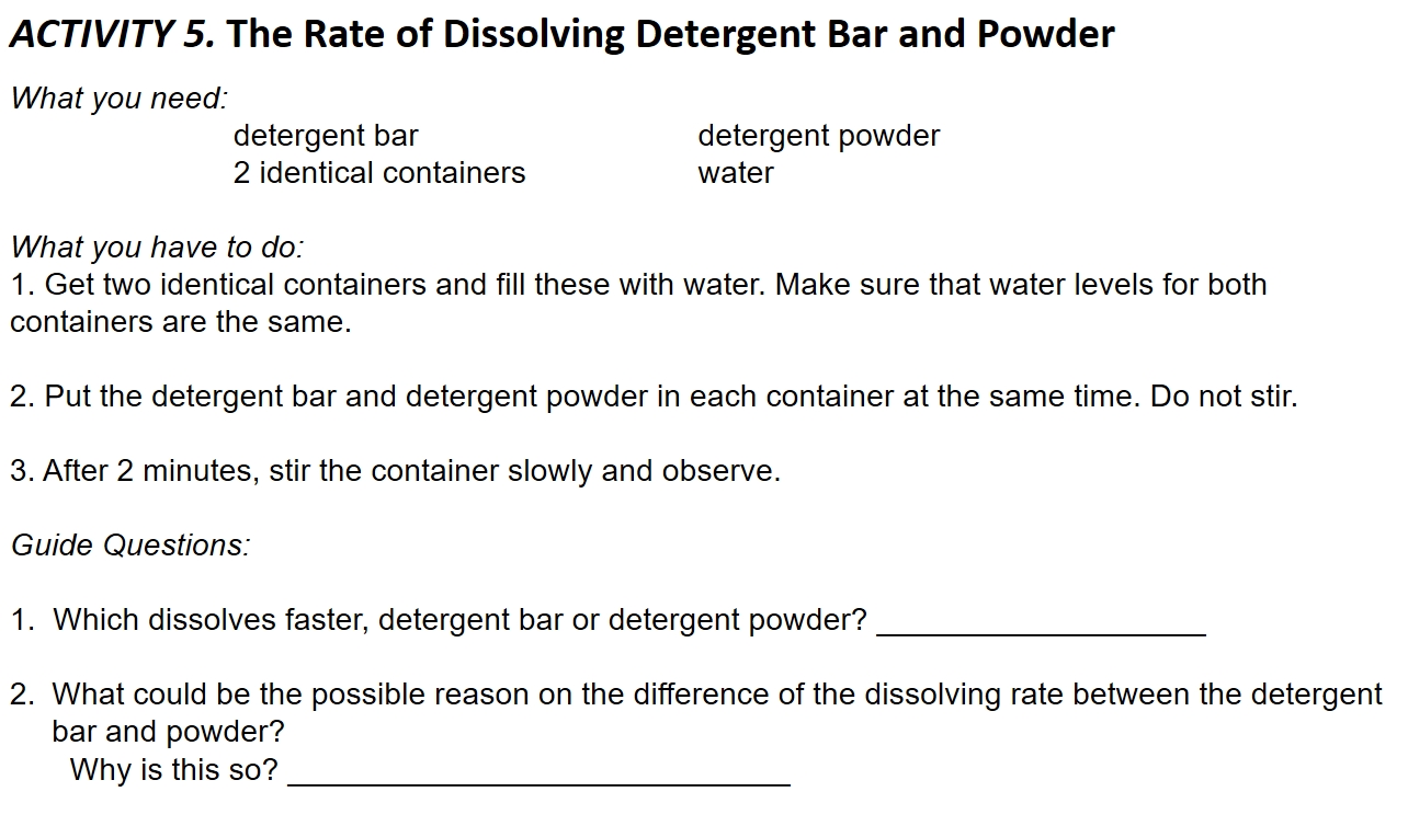 ACTIVITY 5 The Rate of Dissolving Detergent | StudyX
