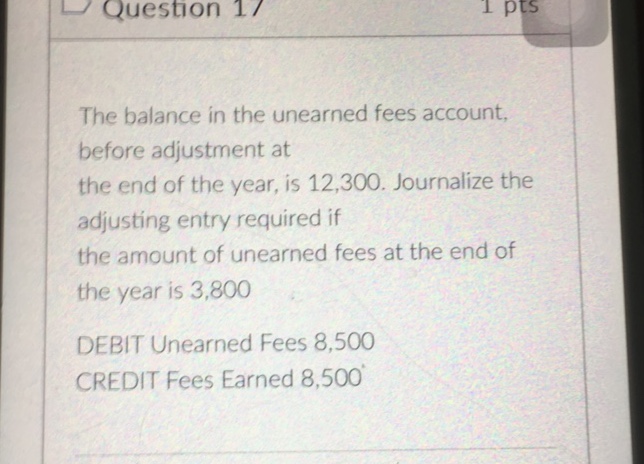 The balance in the unearned fees account | StudyX