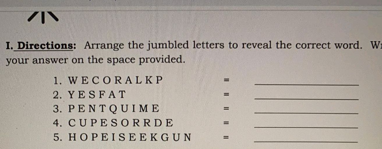 I Directions Arrange the jumbled letters | StudyX