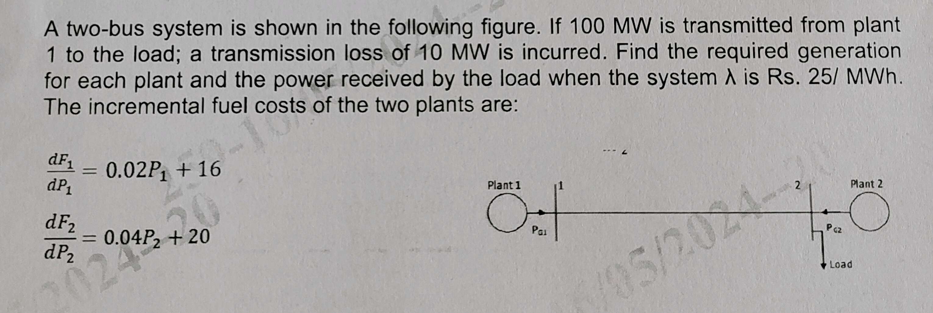A two-bus system is shown in the following | StudyX