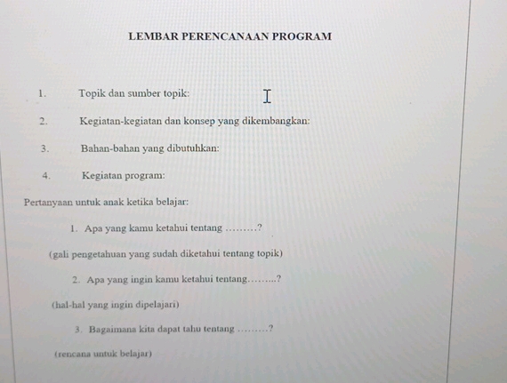 LEMBAR PERENCANAAN PROGRAM 1 Topik dan | StudyX