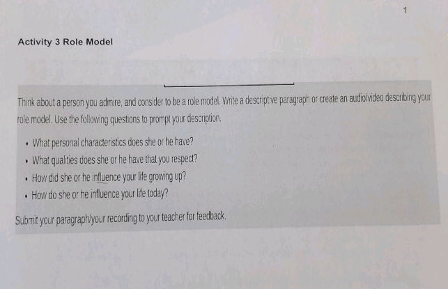 1 Activity 3 Role Model Think about a person | StudyX