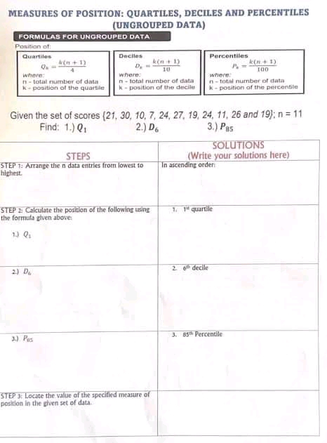 MEASURES OF POSITION QUARTILES DECILES AND | StudyX