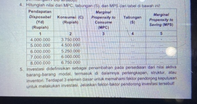 4 Hitunglah nilai dari MPC tabungan (S) dan | StudyX