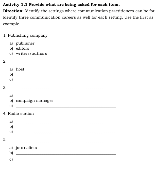 Activity 11 Provide what are being asked | StudyX