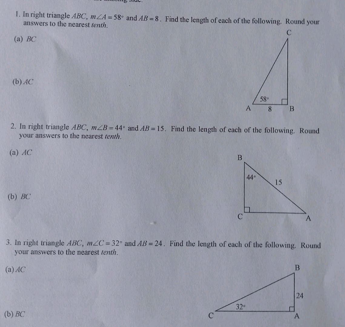 1 In right triangle A B C m A=58 and A | StudyX