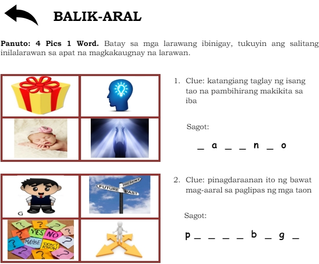 BALIK-ARAL Panuto 4 Pics 1 Word Batay sa | StudyX