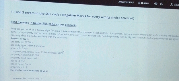 Answered 0 / 3 52 mins 1 Find 3 errors in | StudyX