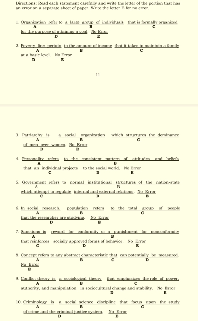 Directions Read each statement carefully | StudyX