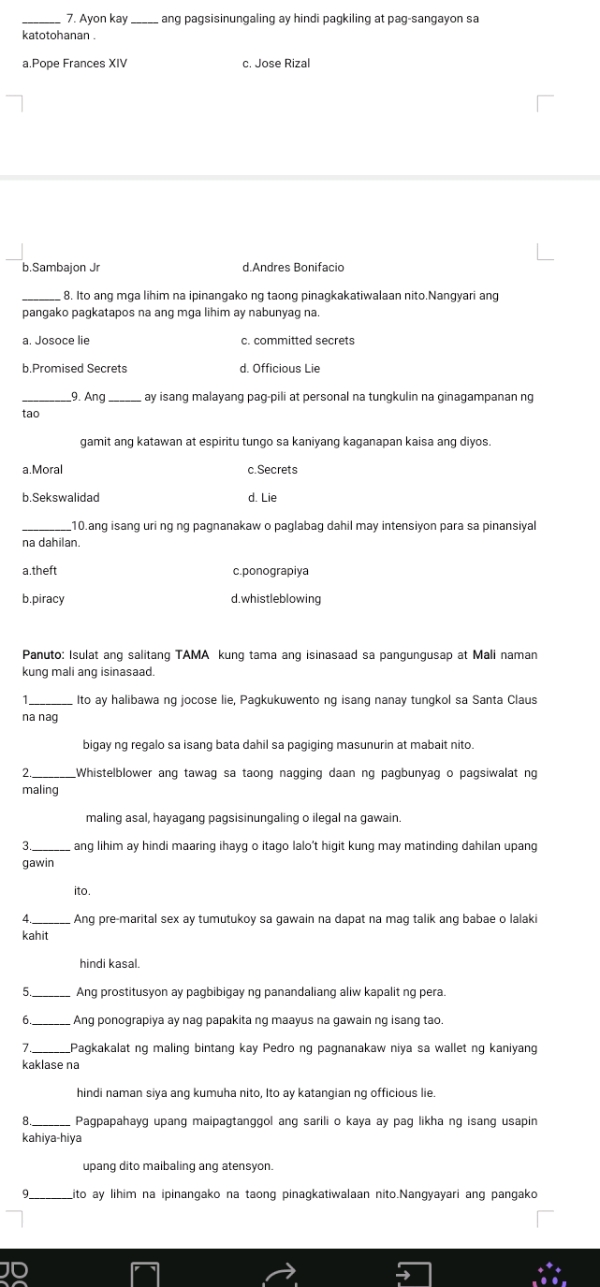 7 Ayon kay qquad ang pagsisinungaling ay | StudyX