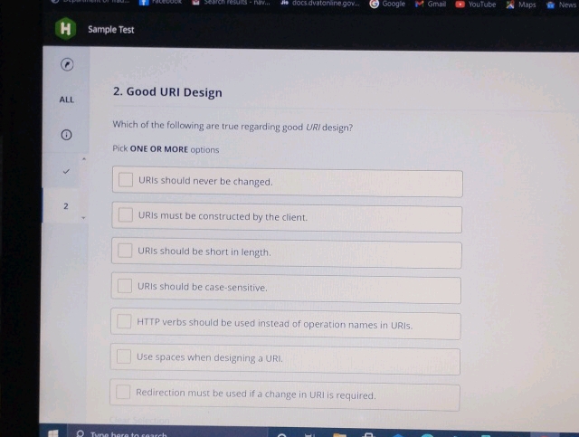 Sample Test ALL 2 Good URI Design Which of | StudyX