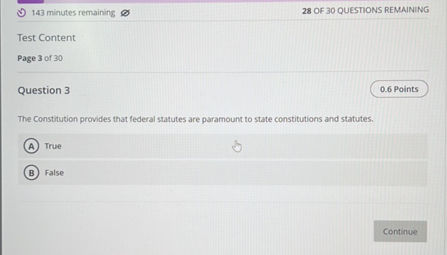 143 minutes remaining 28 OF 30 QUESTIONS | StudyX