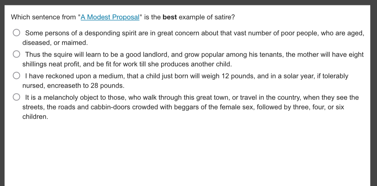 Which sentence from A Modest Proposal is | StudyX