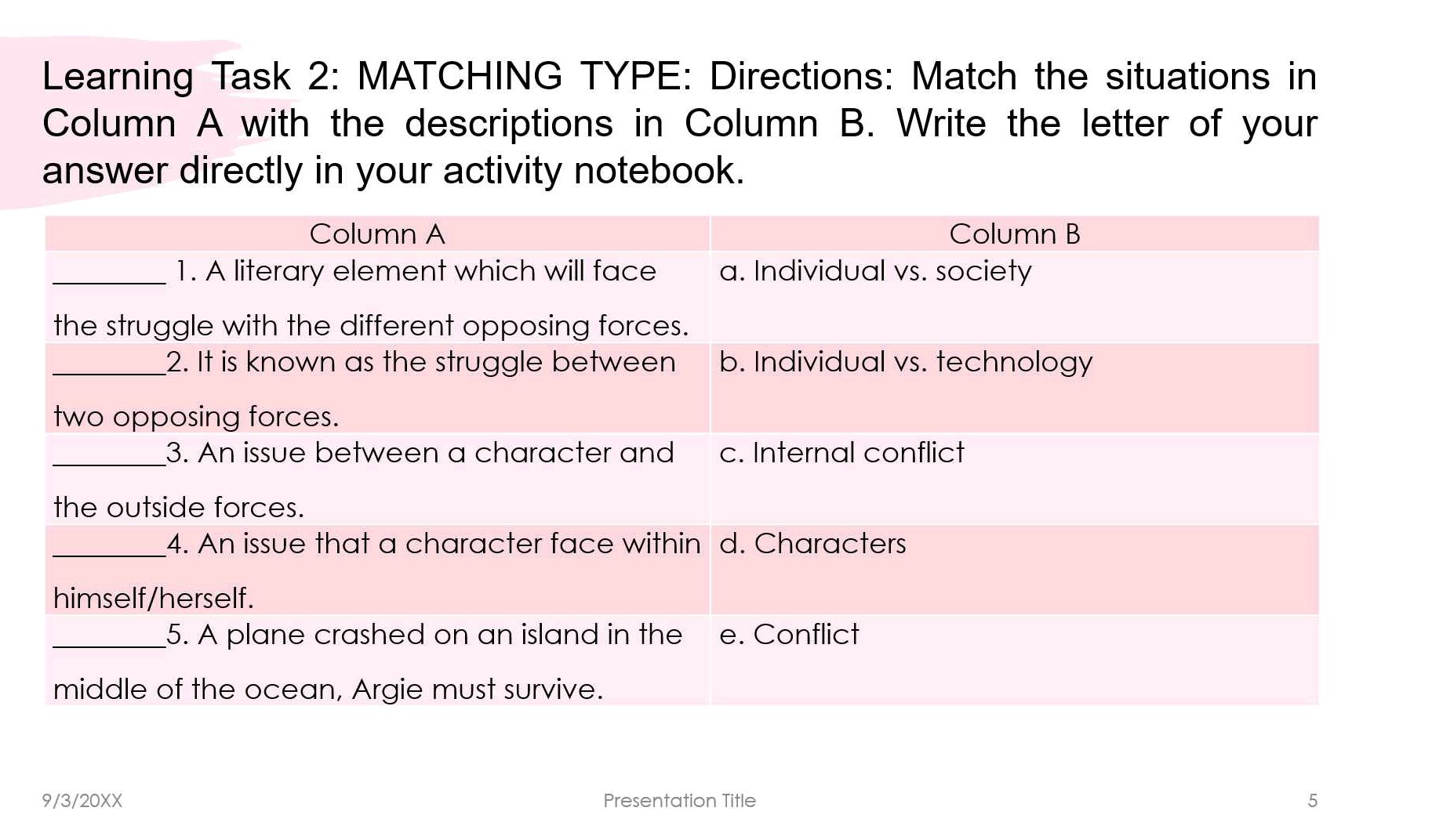Learning Task 2 MATCHING TYPE Directions | StudyX