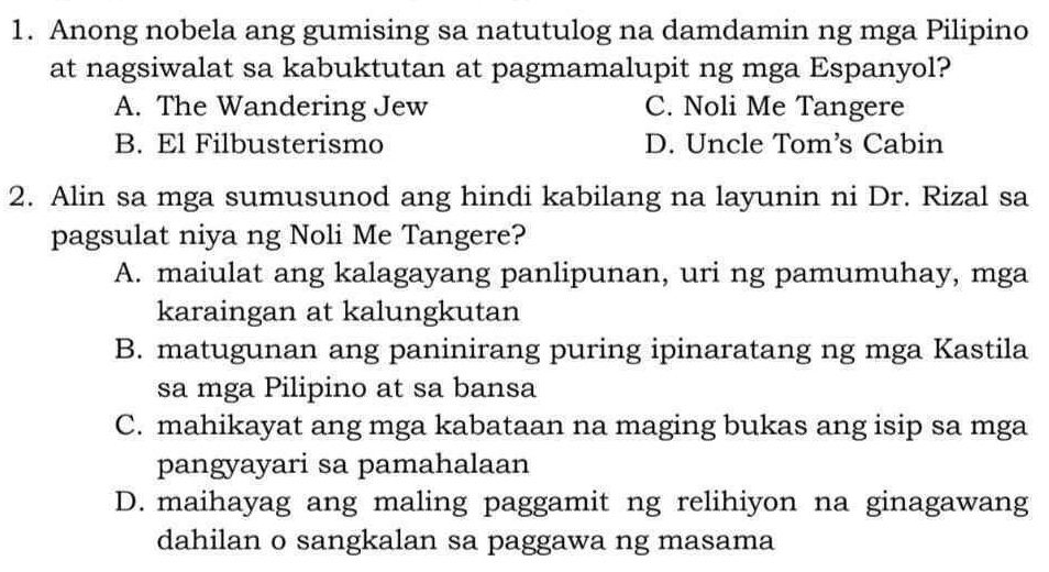 1 Anong nobela ang gumising sa natutulog na | StudyX