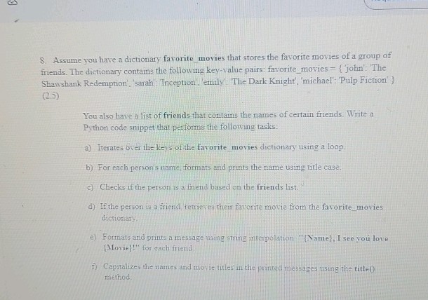8 Assume you have a dictionary favorite | StudyX