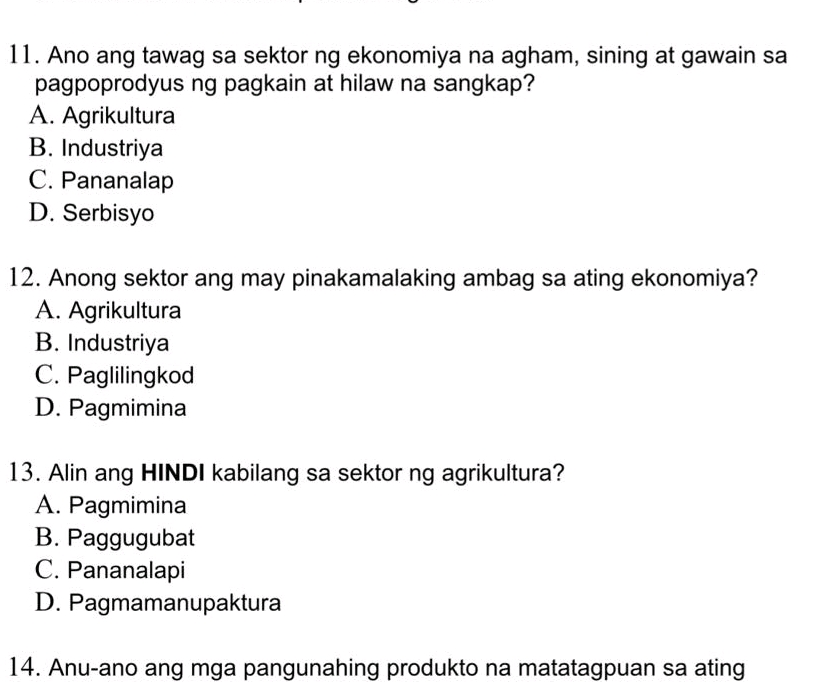 11 Ano ang tawag sa sektor ng ekonomiya na | StudyX