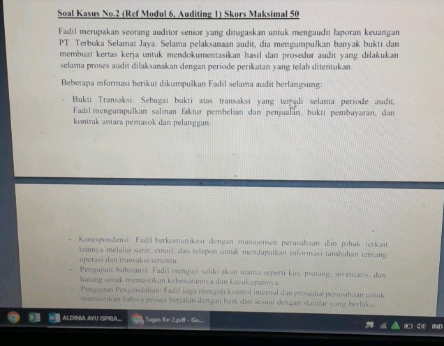 Soal Kasus No2 (Ref Modul 6 Auditing 1) | StudyX