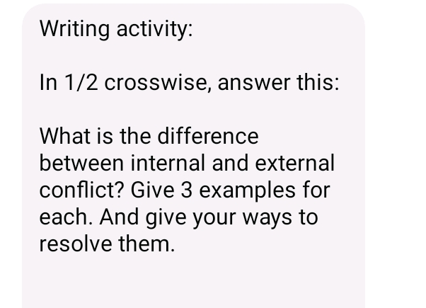 Writing activity In 1/2 crosswise answer | StudyX