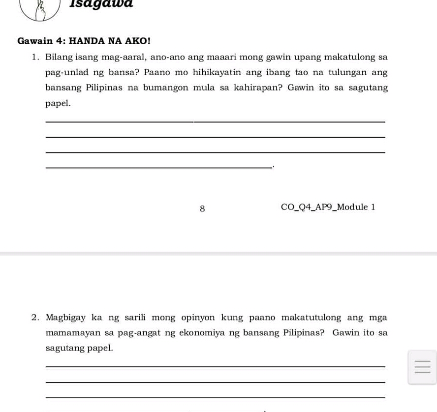 1sagawa Gawain 4 HANDA NA AKO 1 Bilang | StudyX