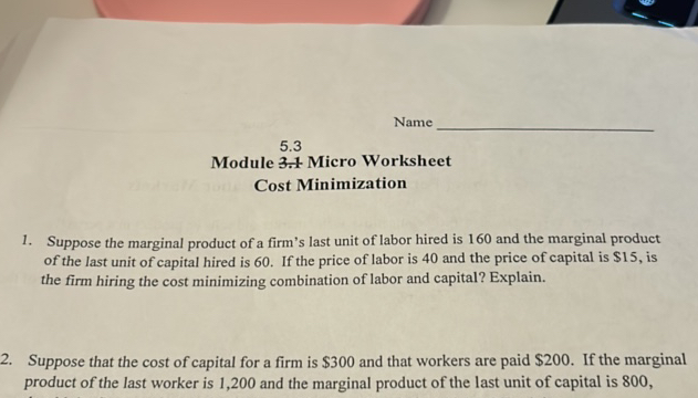 Name qquad 53 Module 31 Micro Worksheet | StudyX