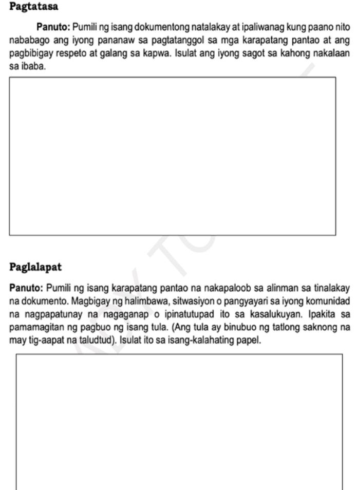 Pagtatasa Panuto Pumili ng isang | StudyX