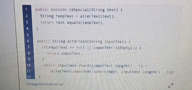 1 public boolean isSpecial(String text) f 2 | StudyX