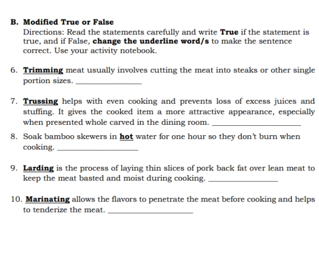 B Modified True or False Directions Read | StudyX
