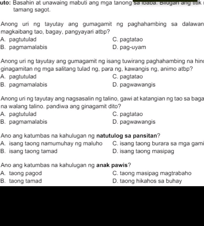 uto Basahin at unawaing mabuti ang mga | StudyX