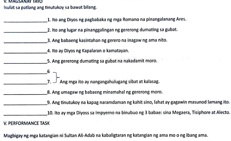 Isulat sa patlang ang tinutukoy sa bawat | StudyX