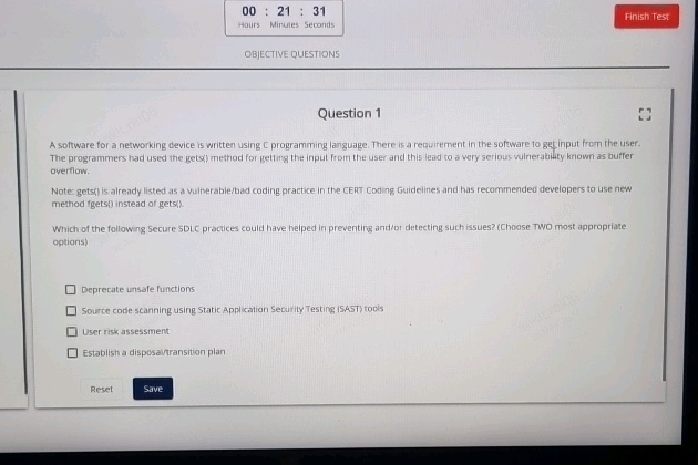 Finish Test OBJECTIVE QUESTIONS Question 1 | StudyX