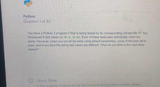 Python Question 1 of 30 You have a Python 3 | StudyX