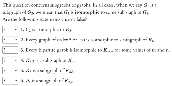 This question concerns subgraphs of graphs | StudyX