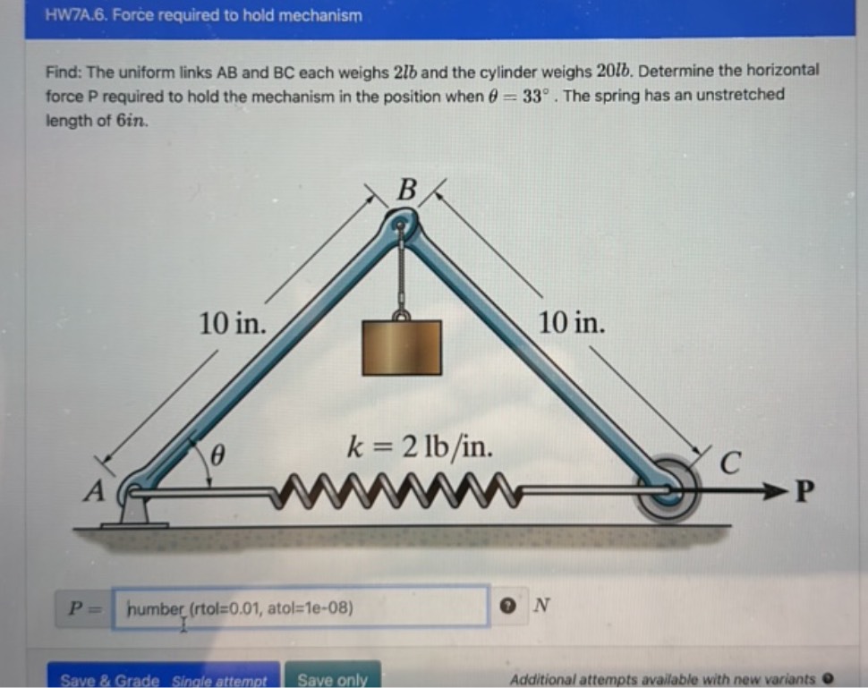 HW7A6 Force required to hold mechanism Find | StudyX