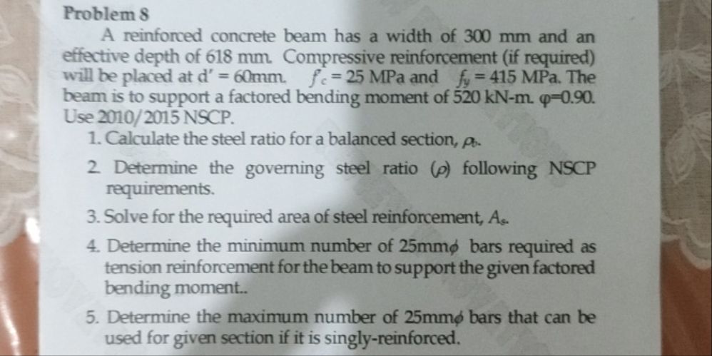 Problem 8 A reinforced concrete beam has a | StudyX