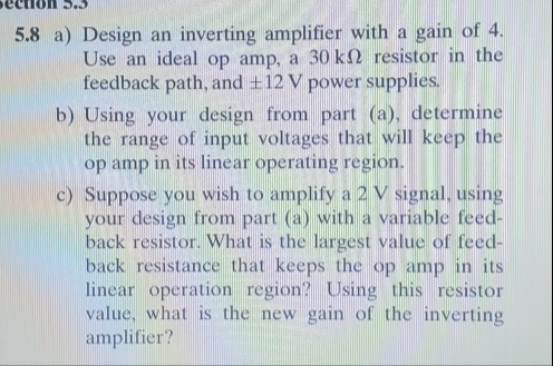 58 a Design an inverting amplifier with a | StudyX