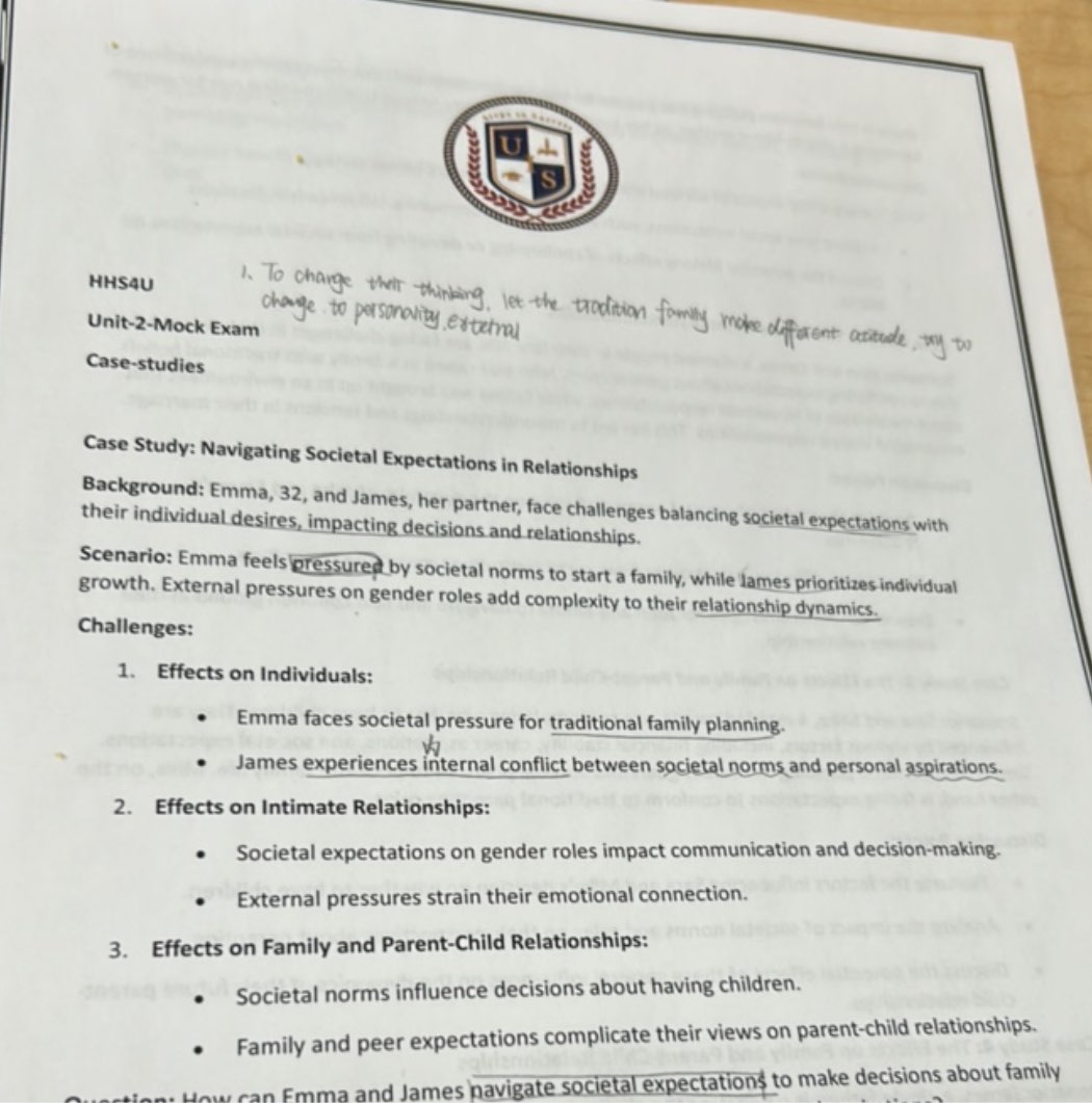 HHS4U Unit-2-Mock Exam change to | StudyX