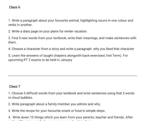 Class 6 1 Write a paragraph about your | StudyX