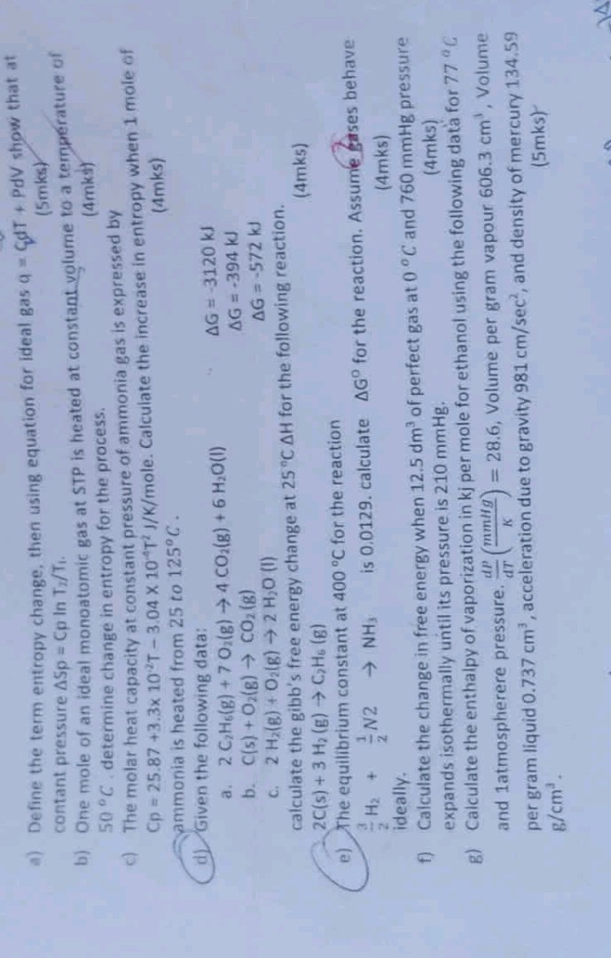 a Define the term entropy change then using | StudyX