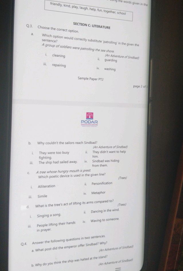 SECTION C LITERATURE Q3 Choose the correct | StudyX