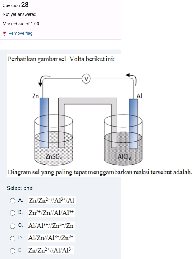 Perhatikan gambar sel Volta berikut ini V Zn | StudyX