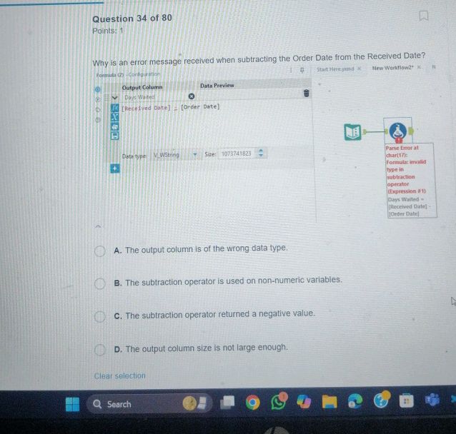 Question 34 of 80 Points 1 Why is an error | StudyX