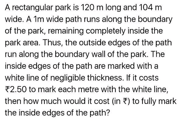A rectangular park is 120 m long and 104 m | StudyX