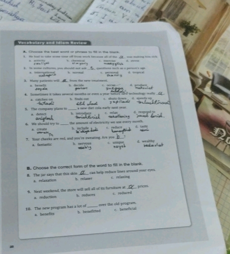 Vocabulary and Idiom Review A Choose the | StudyX