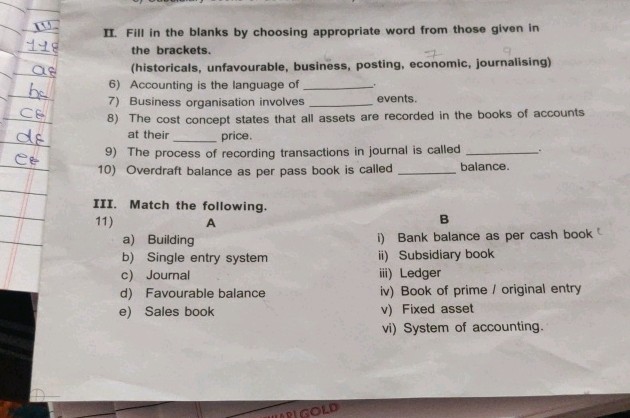 II Fill in the blanks by choosing | StudyX