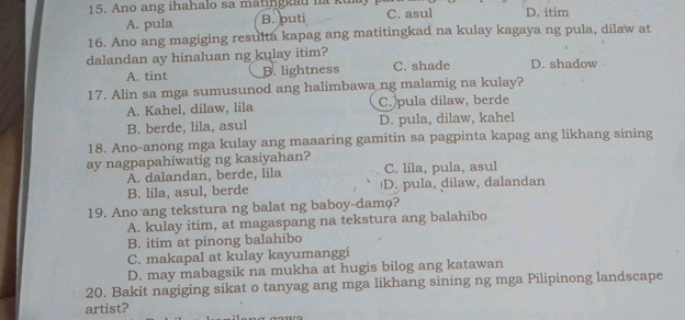 15 Ano ang ihahalo sa matingkad na kulay | StudyX