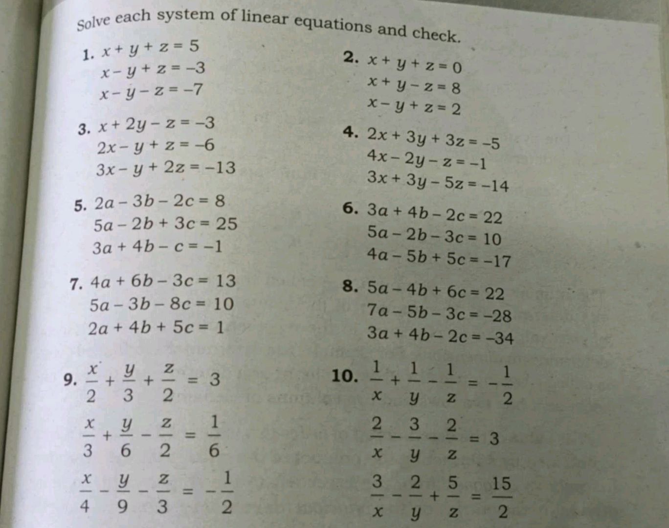Solve each system of linear equations and | StudyX