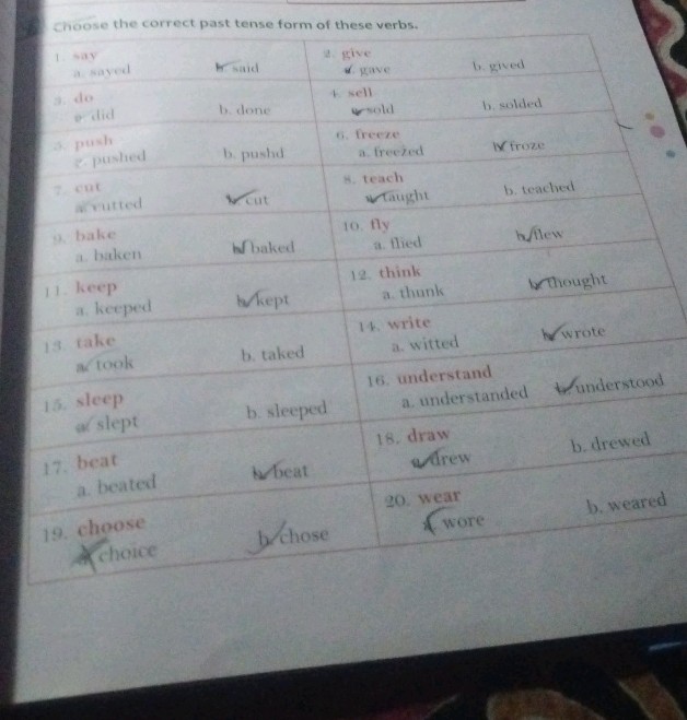 Choose the correct past tense form of these | StudyX