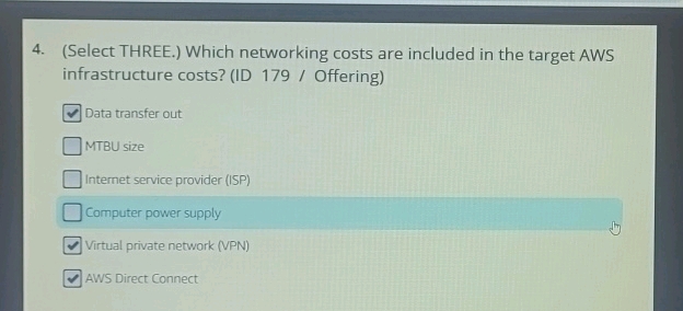 4 (Select THREE) Which networking costs are | StudyX